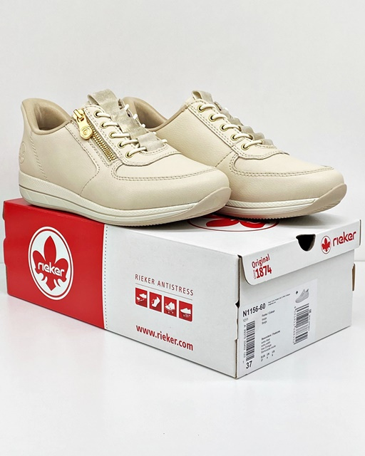 Buty Rieker damskie beżowe N1156-60 Slip-On, tęgość G-H, stopa średniej ...