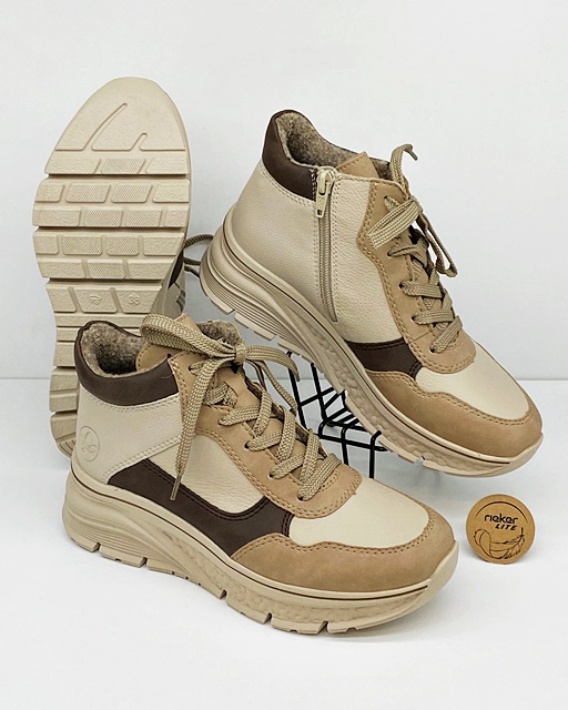 Sezon 2024 Wyprzedaż Rieker 48002-60 beżowe sneakersy jesienne, tęgość ...